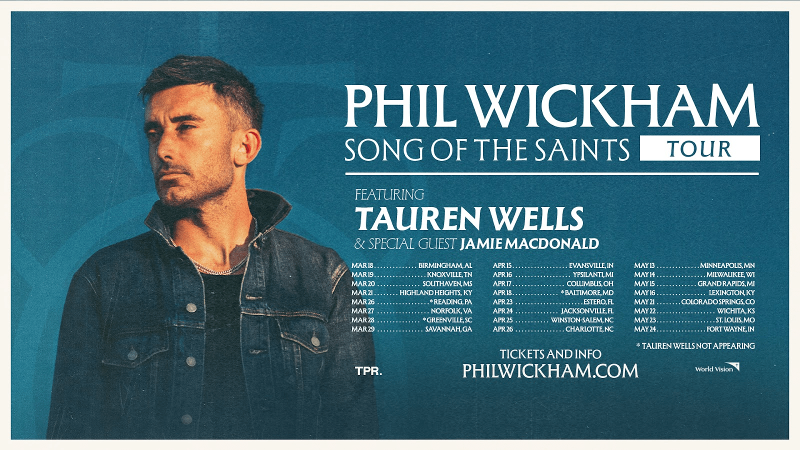 Phil Wickham Announces Song of the Saints Tour with Tauren Wells and Jamie MacDonald | Hertz Arena